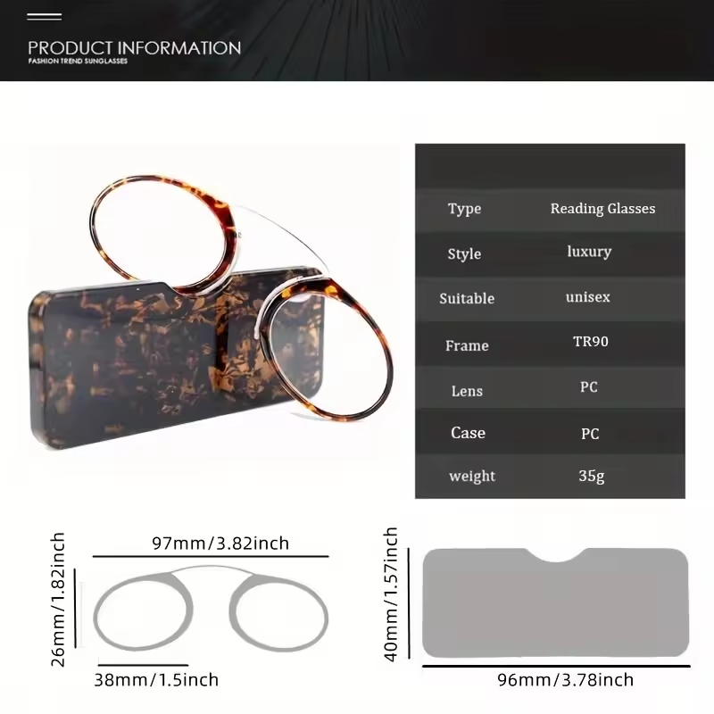 Mini Portable Nose Clip Frameless Reading Glasses Without Temple Arms ...