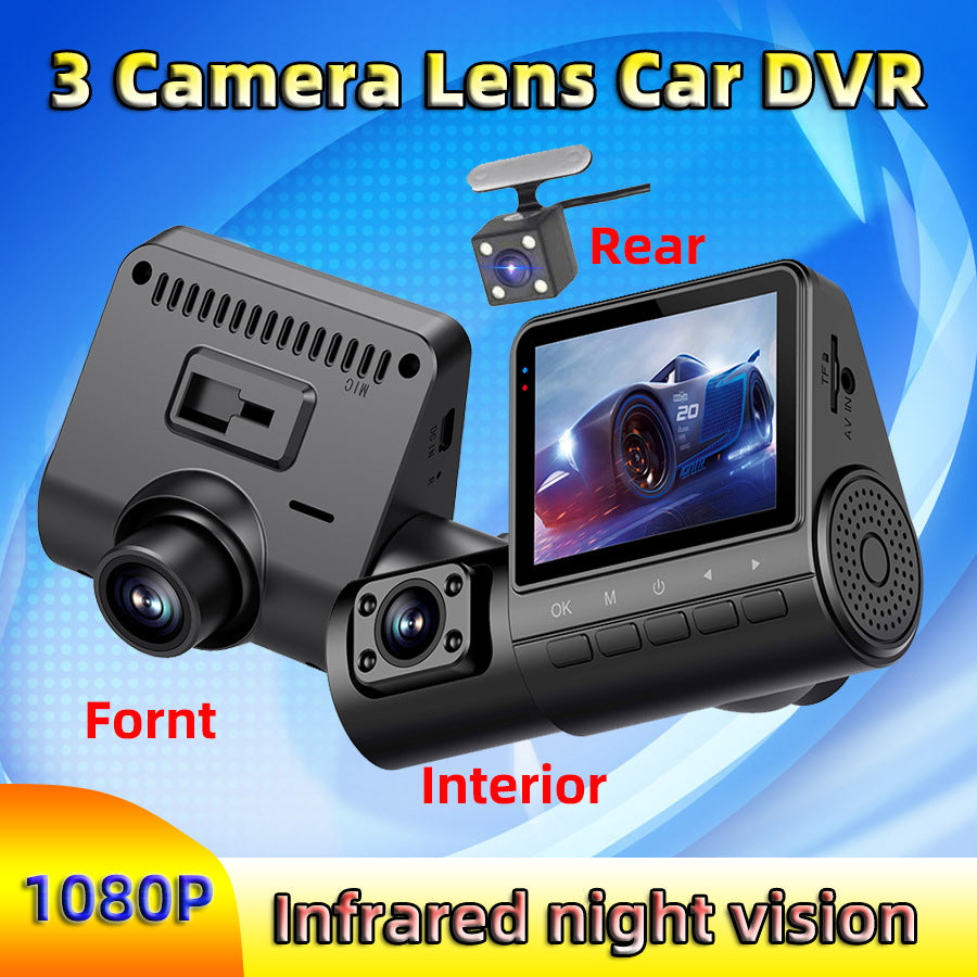3 Channel 170° Wide-angle Car DVR HD 1080P 3-Len Inside Vehicle Dash C ...