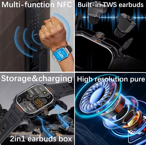 NEW Rugged Military Health Monitoring Smart Watch with TWS Headset 2 i ...