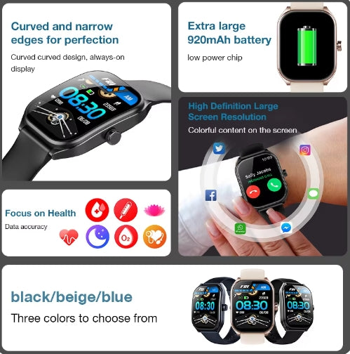 The First Ultra-thin Curved Screen Smart Watch Health Monitoring Bluet ...