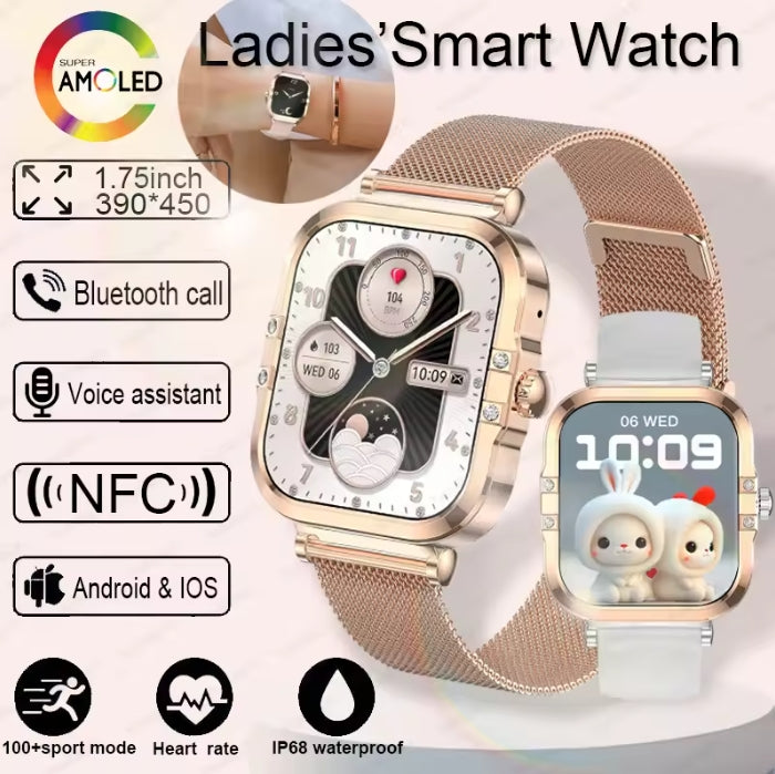 Luxury Diamond Smartwatch Health Monitoring NFC 1.75 inch HD AMOLED Sc ...