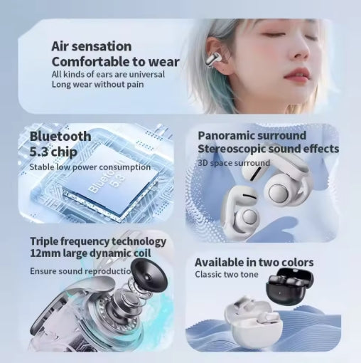 New Clip-on Bone Conduction Open Headset Noise Canceling Touch Control ...