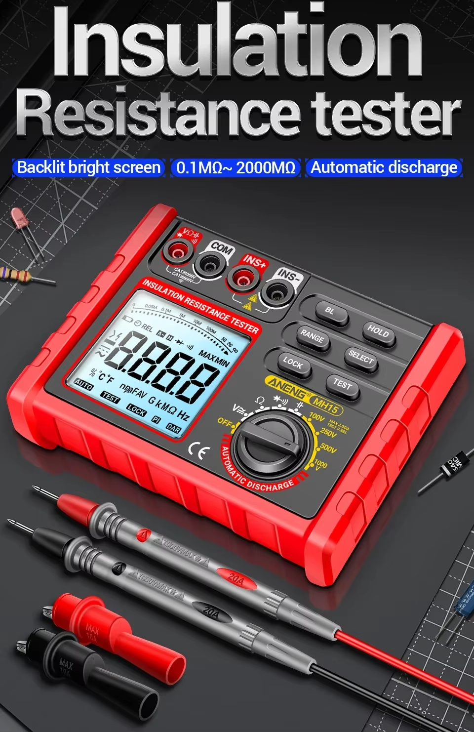Digital Ohmmeter Insulation Resistance Meter 6000 Count Resistor Teste ...