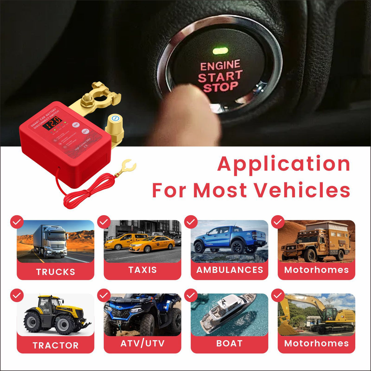 240A Kill Switch 12V 24V Remote Battery Disconnect Switch with Led Vol ...