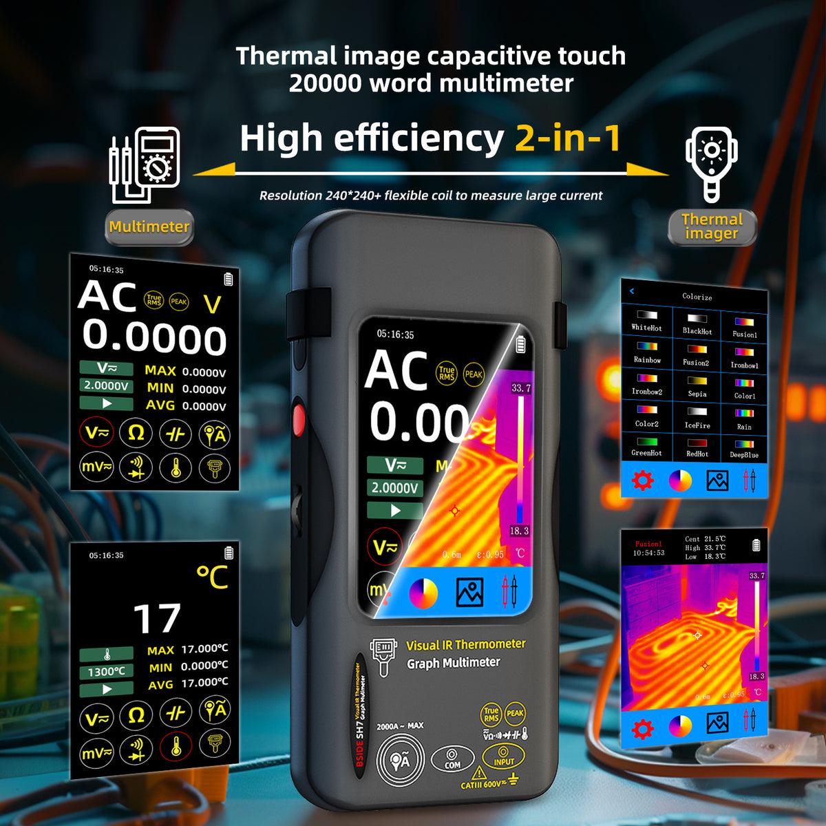 BSIDE SH7 Digital Thermal Imaging Multimeter 2-in-1 IR Camera Macro Le ...