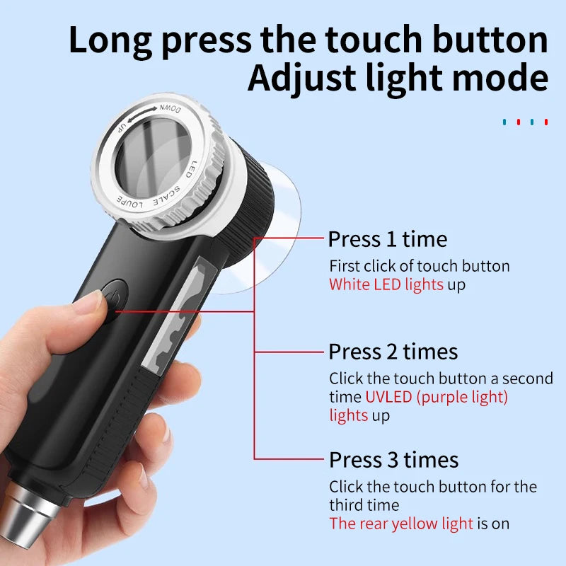 60X Handheld Magnifying Glass USB Rechargeable With LED UV lights Inll ...