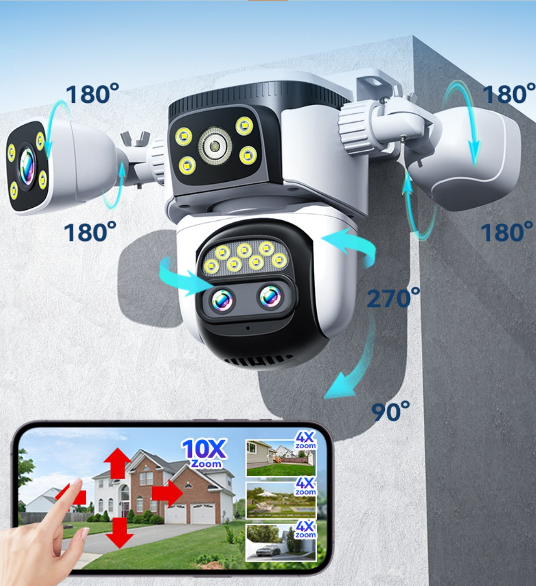 10K Four Screen Four Lens 10X Zoom PTZ WiFi Camera 360° Degree No Dead ...