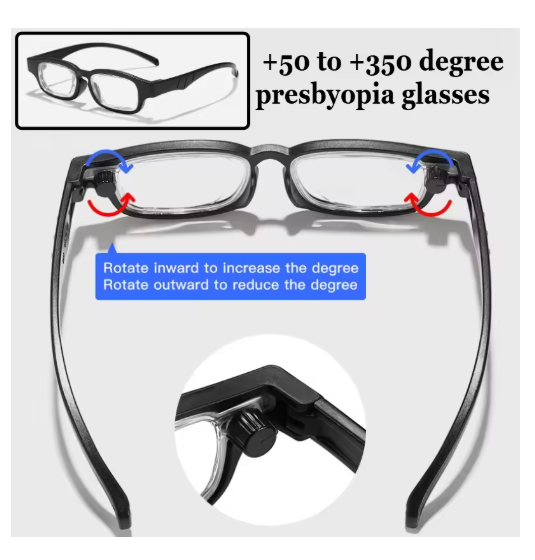 New Rotatable Focus-adjustable Reading Glasses +50 To +350 Degrees Ant ...
