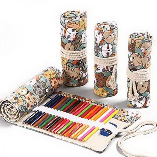 12 Holes Canvas Pencil Roll Bag Big Storage Pencil Case Art Pen Statio ...