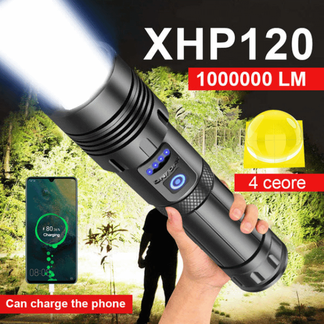 Super Zoom XHP120 Powerful LED Torch 4 CORE 100000 Lumens High Power T ...
