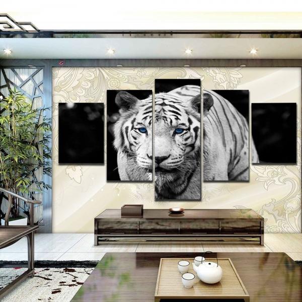 5pcs Splicing Mosaic Paintings of Living Room Spray Oil Painting Tiger ...