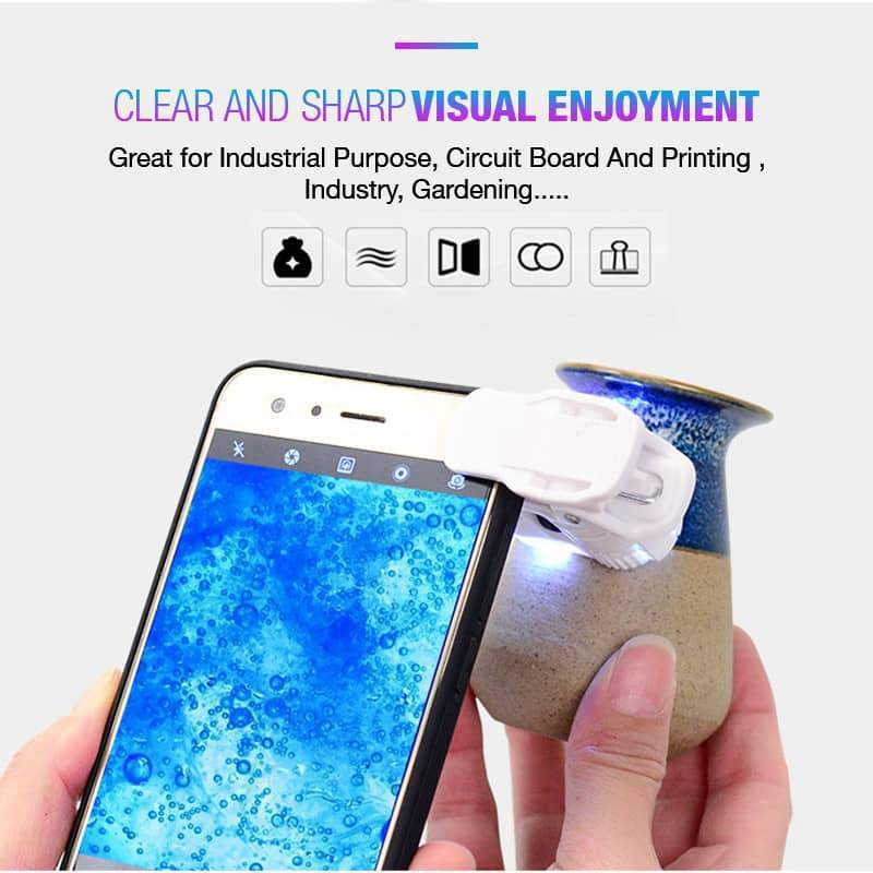 60X Universal Clip-on LED Cell Phone Microscope Mini 60x Handheld Mic ...