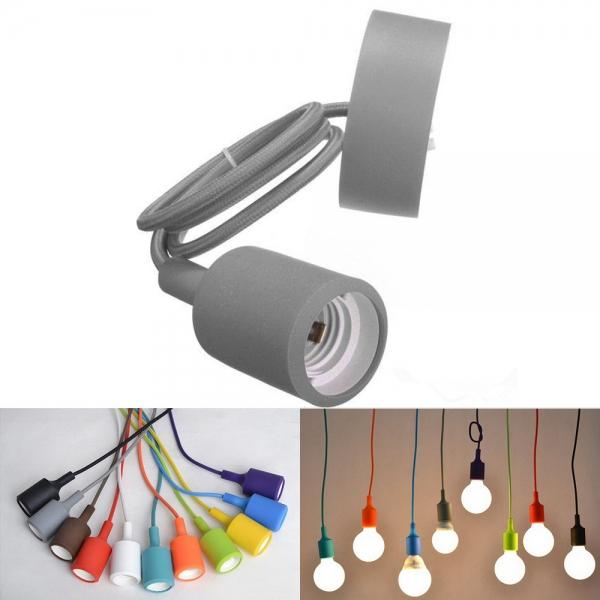 E27 Silicone Rubber Ceiling Pendant Light Lamp Holder Socket DIY Gray ...