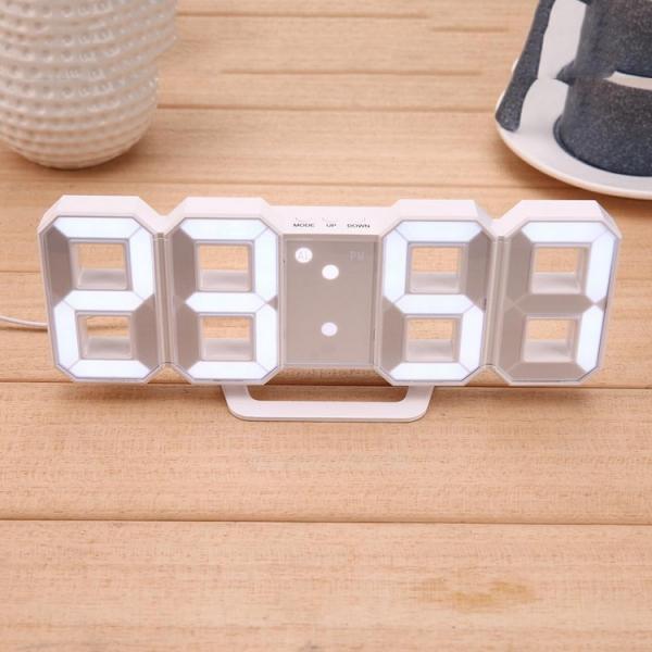 Digital LED Desk Clock 24/12 Hour Display White Shell & Green Digital ...
