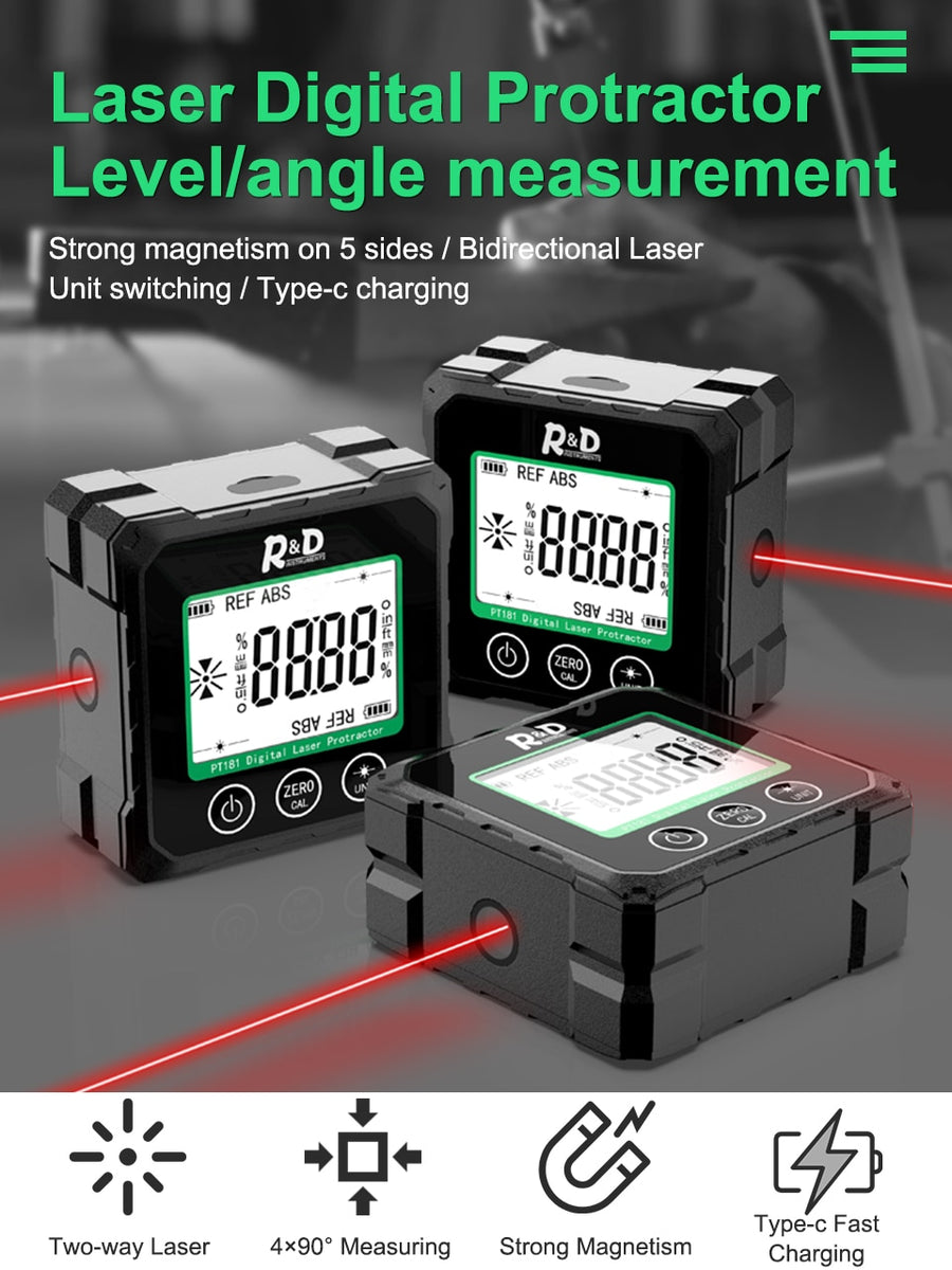 2023 New 3 in 1 Laser Digital Protractor Angle Measure Inclinometer Le ...