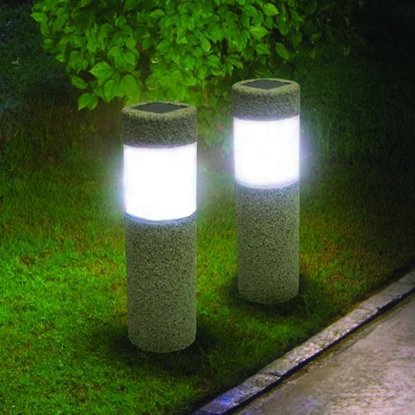 Solar Power Stone Pillar White LED Lights Garden Lawn Courtyard Decora ...