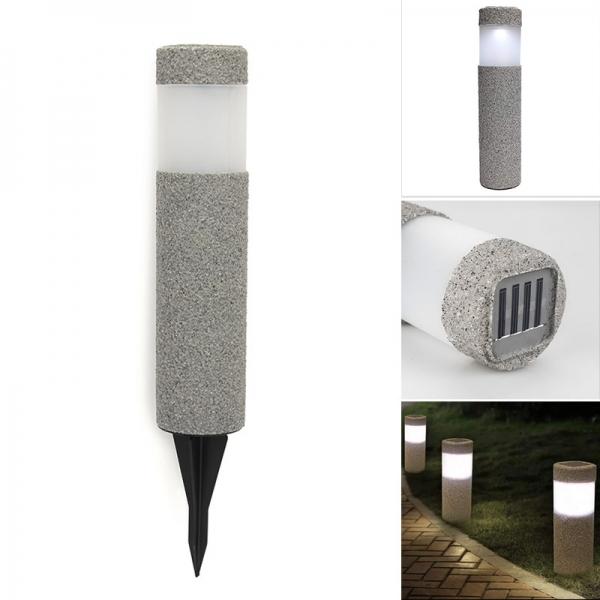 Solar Power Stone Pillar White LED Lights Garden Lawn Courtyard Decora ...