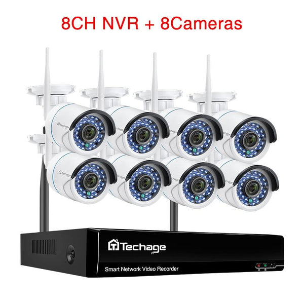 Techage H.265 8CH 3MP Wireless Video Camera System Outdoor Audio Reco ...