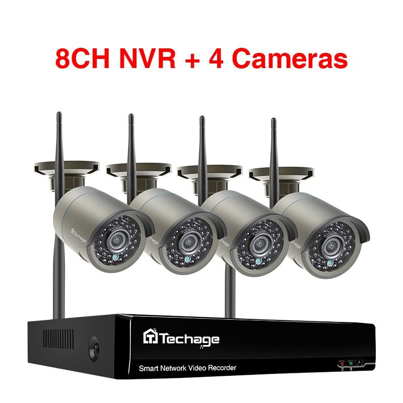 Techage H.265 8CH 3MP Wireless Video Camera System Outdoor Audio Reco ...