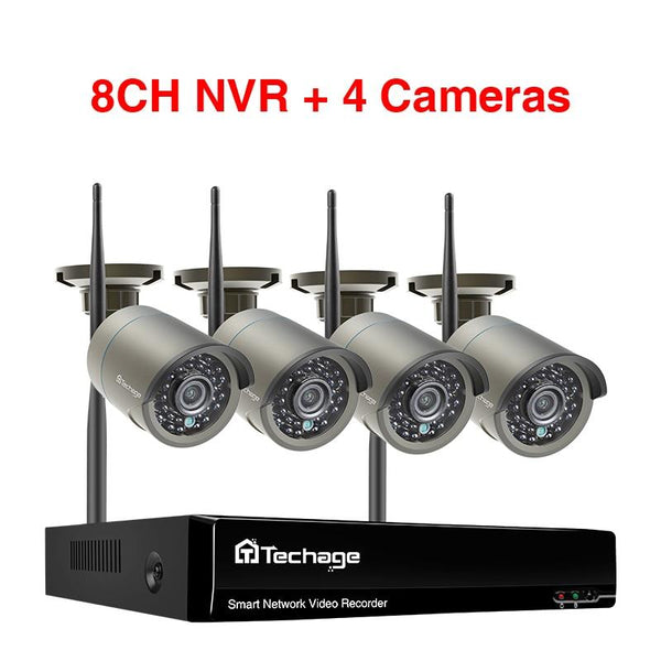 Techage H.265 8CH 3MP Wireless Video Camera System Outdoor Audio Reco ...