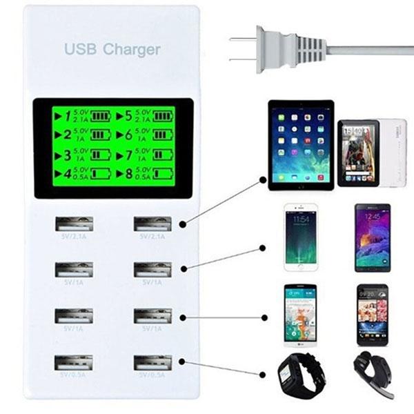 Universal 8 USB Ports LED Display Smart Charger Power Socket US Plug ...